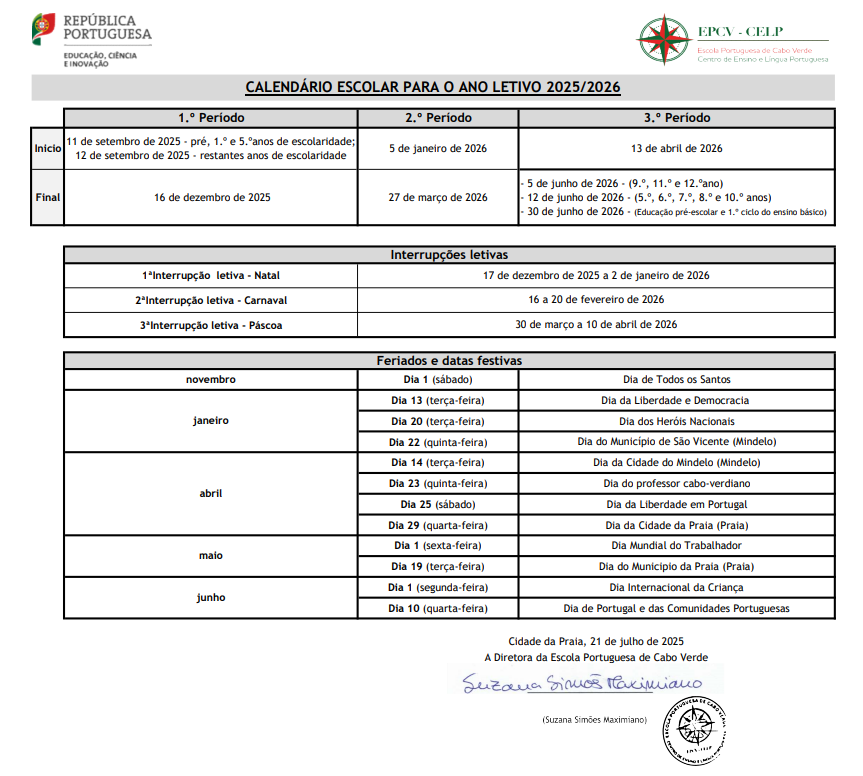 Calendário Escolar - Escola Portuguesa de Cabo Verde - Centro de Ensino ...