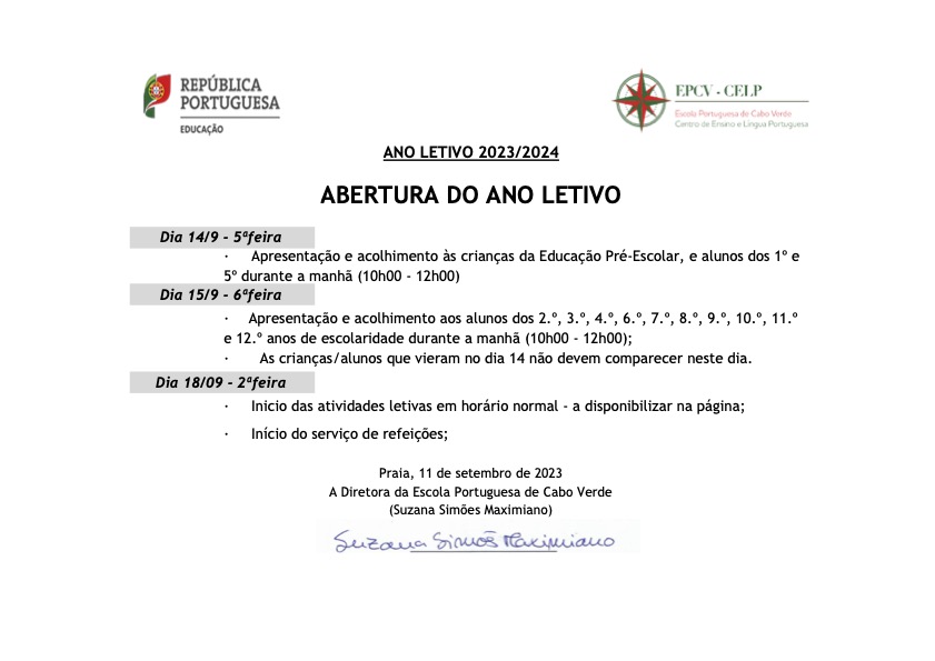 Abertura do Ano Letivo - Escola Portuguesa de Cabo Verde - Centro de ...